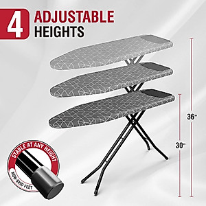 Xabitat Full Metal Ironing Board 48" X 15" with Silicon Iron Rest, Wall Mount & Closet Hanging Hook, Built-in Iron Caddy, Full Metal Heavy Duty Construction, Heat & Scorch Resistant Fabric