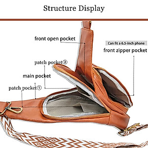 JRNDNIUO Leather Sling Backpack Thick Strap Crossbody Bags for Women Chest Bags Travel Daypack for Men and Women Brown Large