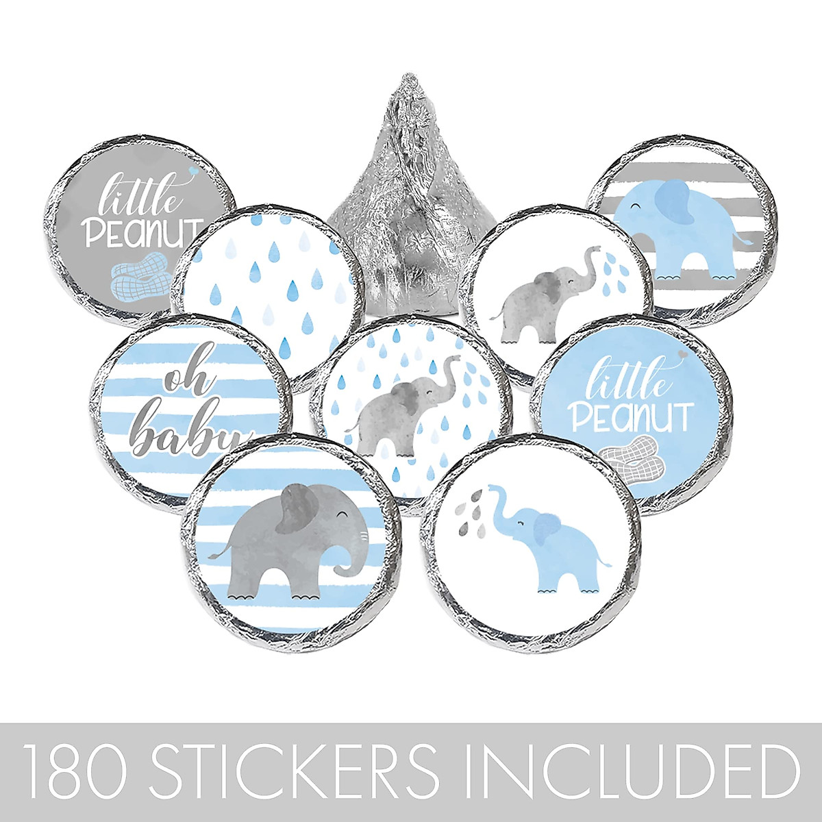 Blue Elephant Baby Shower Favor Stickers - 180 Labels