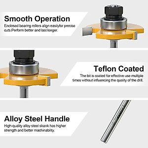 XDENGP Slot Cutter Router Bit 1/4 Shank, 3 Wing Slotting Cutter Router Bit for T-Molding Slot Cutting | 1/4" Carbide Height