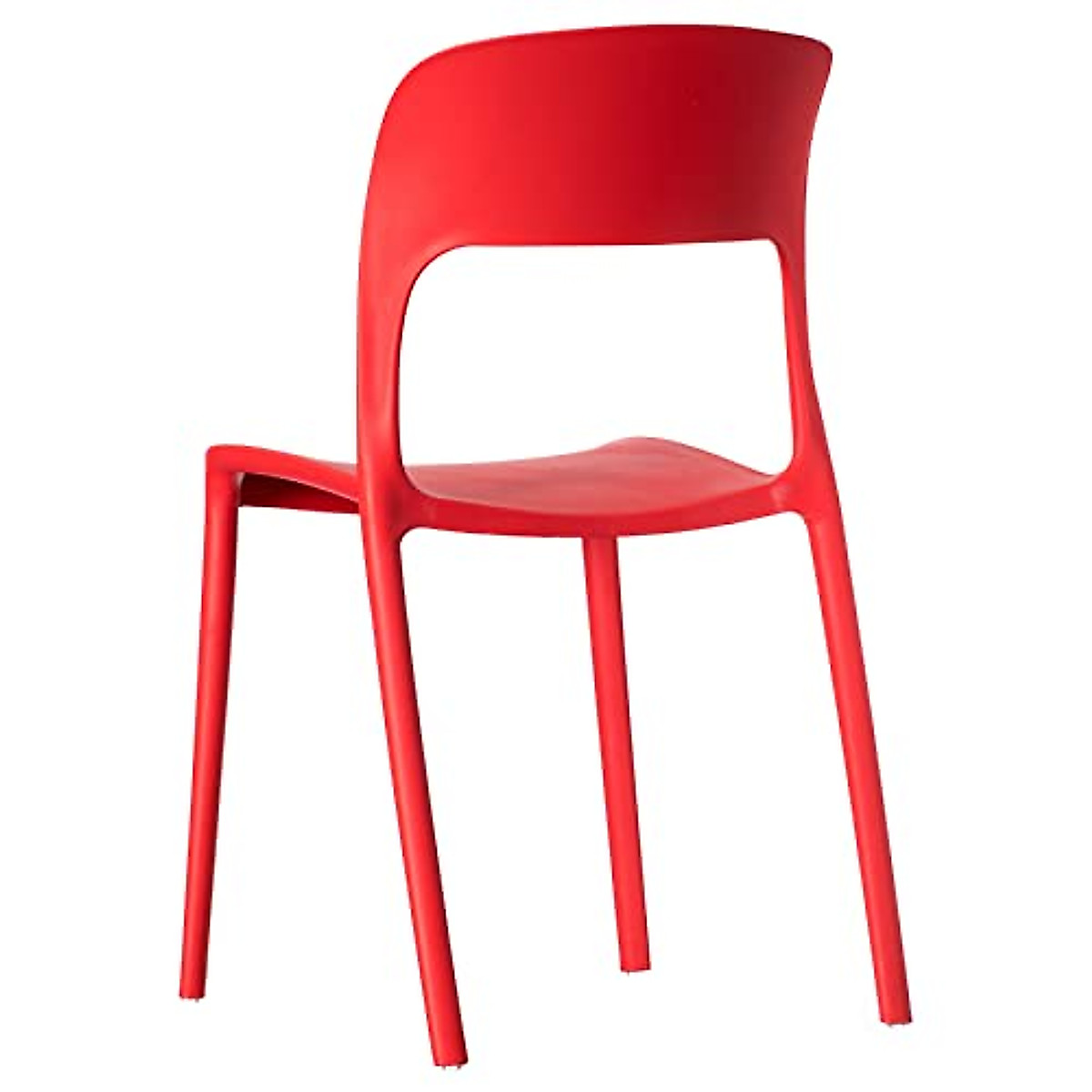 Fabulaxe Modern Plastic Outdoor Dining Chair with Open Curved Back, Red Set of 4