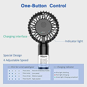 Zahooy Mini Handheld Fan,Small Personal Desk Fan,USB Rechargeable Battery Operated Portable Fan with 4 Adjustable Speeds,Strong Wind Cooling Fans for Office Travel Outdoor Camping Home Fitness(Black)