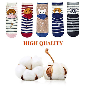 YSense Cute Socks Womens Dog Cat Novelty Animal Socks for Girl Cartoon Cotton Casual Crew Funny Socks 5 Pairs, Dog style 2