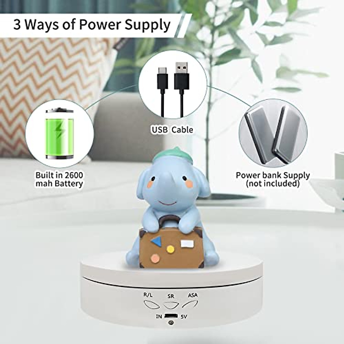 ZLMONDEE 3 in 1 Motorized Turntable Lazy Suan Rotating Display Stand with 5.74/7.08/8.66 inch Replacement Cover,360 Degree for Cake Photography Products and Video Show Load 22lbs (White)