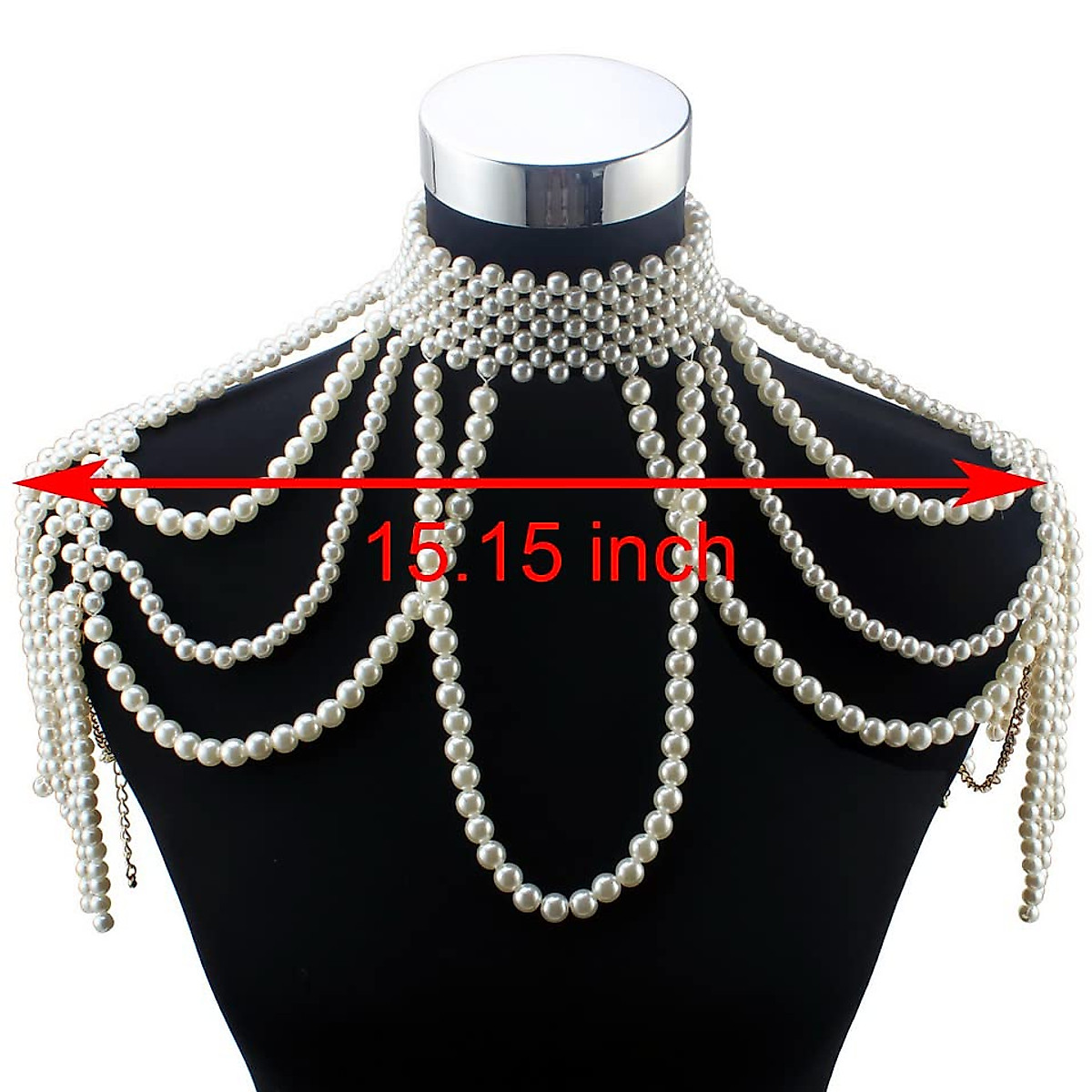 Florate Chunky Bead Pendant Choker Long Statement Necklace for Women Costume Pearl Beaded Chain Shoulder Body Jewelry (White)
