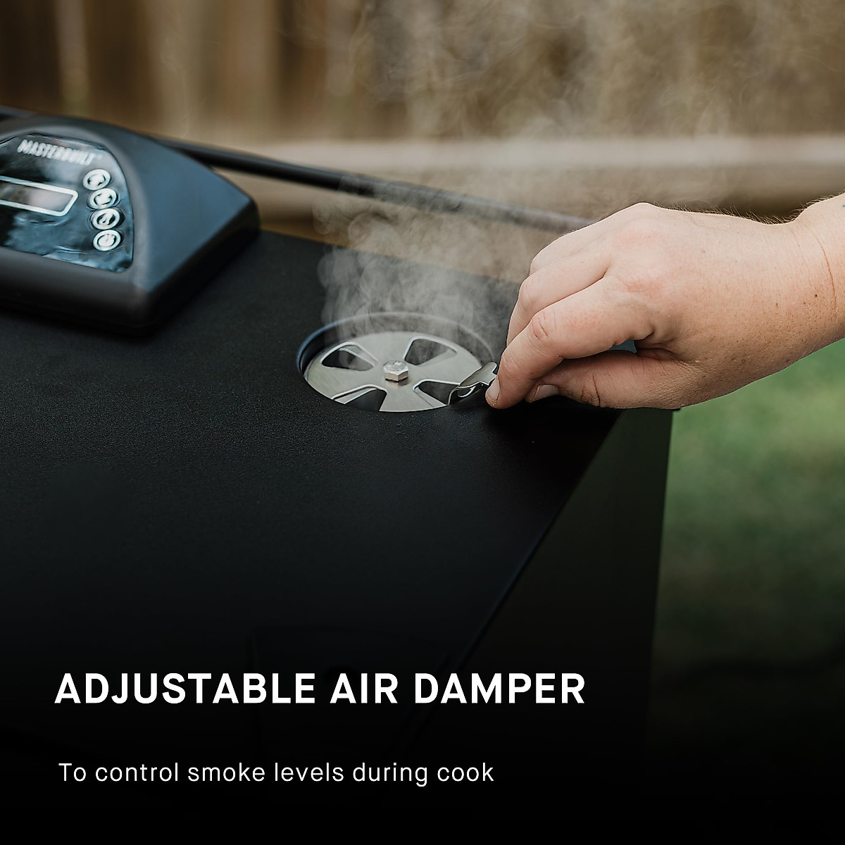 Masterbuilt® 40-inch Digital Electric Vertical BBQ Smoker with Side Wood Chip Loader, Chrome Smoking Racks and 970 Cooking Square Inches in Black, Model MB20072918