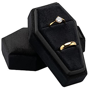 Velvet Coffin Ring Box Case Holder for Gothic Wedding Ceremony,Gothic Jewelry Organizer Decorations (Black)