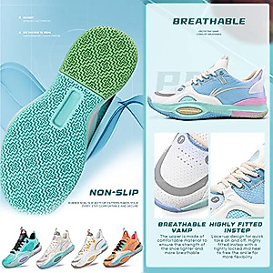 Colorblock Sport Shoes for Men - Fashion Casual Design Breathable Basketball Tennis Shoes with High-Rebound Non-Slip Rubber Sole Trendy Sneakers Marshmallow