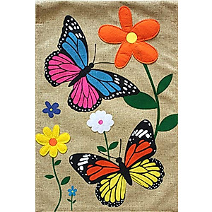 Butterfly Dance Burlap Spring Garden Flag Floral 12.5" x 18" Briarwood Lane