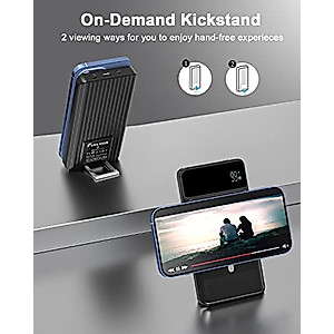 FEEL VOX Magnetic Wireless Portable Charger, Power Bank 10000mAh USB-C 18W Fast Charging Mag-net Safe Battery Pack with LED Display, Suitcase-Style Metal Retractable Stand for iPhone 14/13/12 Series