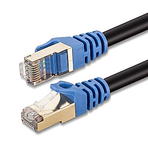 Outdoor Ethernet Cable 250 ft, Cat7 Outdoor Ethernet Cable Waterproof Ethernet Cable High Speed LAN Network Patch Cable Cord with Gold-Plated RJ45 Connector for Ethernet Printer, IP Cameras,Switch POE