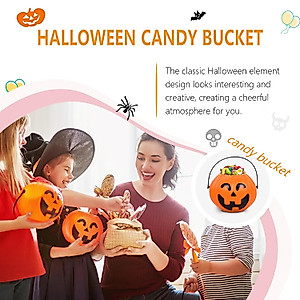 GSHLGAO Plastic Pumpkin Bucket, Pumpkin Candy Bucket Large 6.7x5.3in Portable Pumpkin Pail with Handle Reusable Cute Halloween Candy Bucket for Trick or Treat Party, Halloween Pumpkin Bucket (Large)