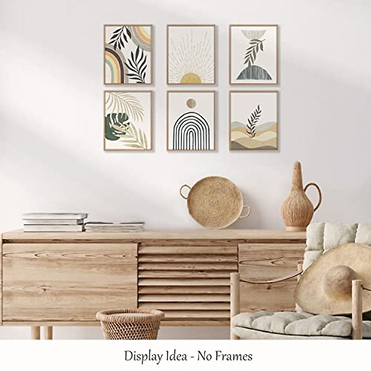 Howwii Boho Wall Art for Bedroom, Minimalist Boho Wall Decor Bathroom, Abstract Botanical Geometric Neutral Office Room Decor, Mid Century Modern Aesthetic Wall Art, Set of 6, 8"x10" Unframed