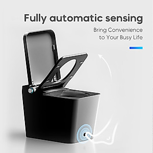 Black Smart Bidet Toilet for Bathroom with Remote Control, Tankless Toilet with Foot Touching Lid Opening, Auto Lid Closing and Flushing, Heated Seat, Digital Display, Black