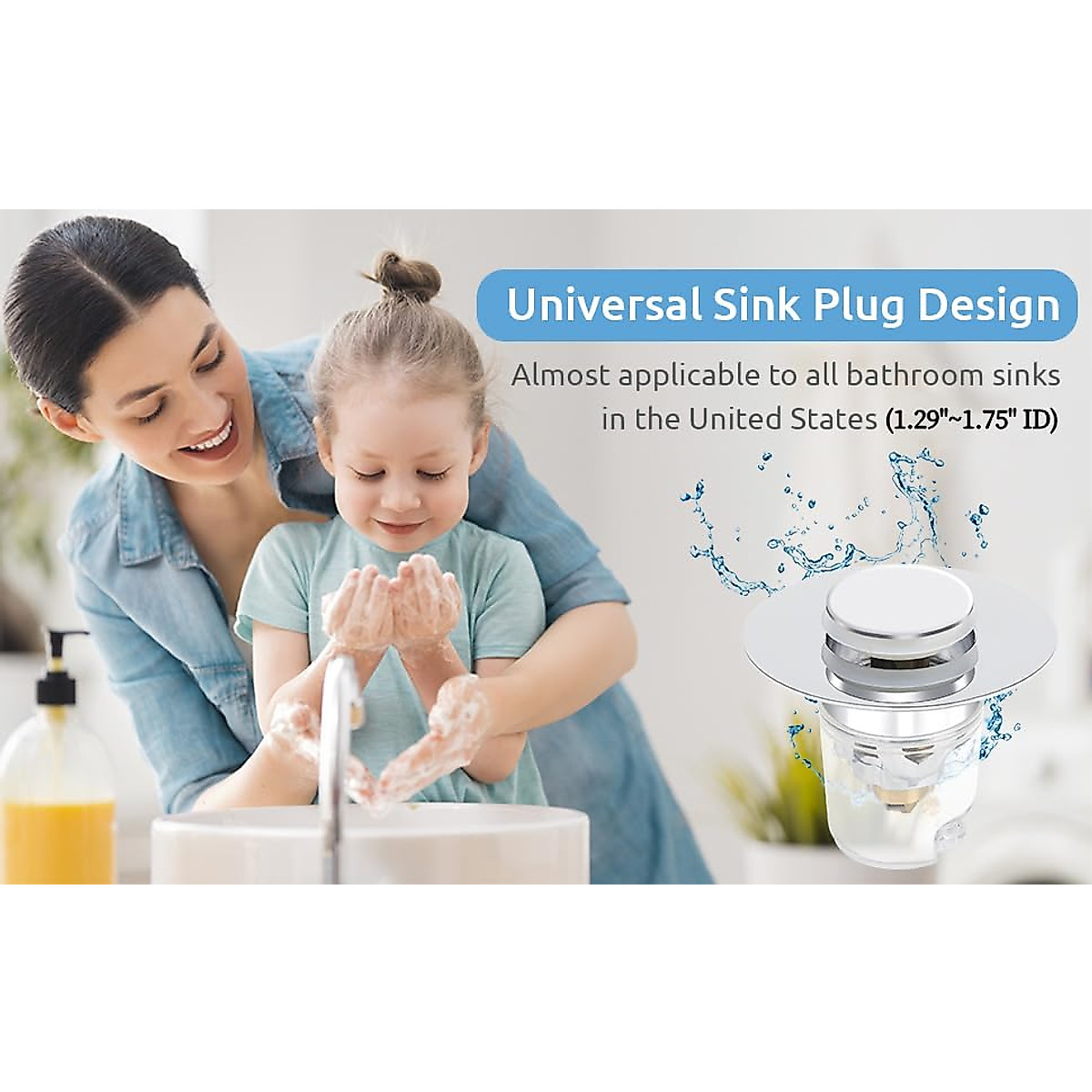 2 Pack AIHAOMAI Universal Bathroom Sink Stopper in Brass,1.29-1.75 Inch Pop Up Basin Sink Drain Stopper, Sink Drain Strainer with Anti Clogging Filter Hair Catcher