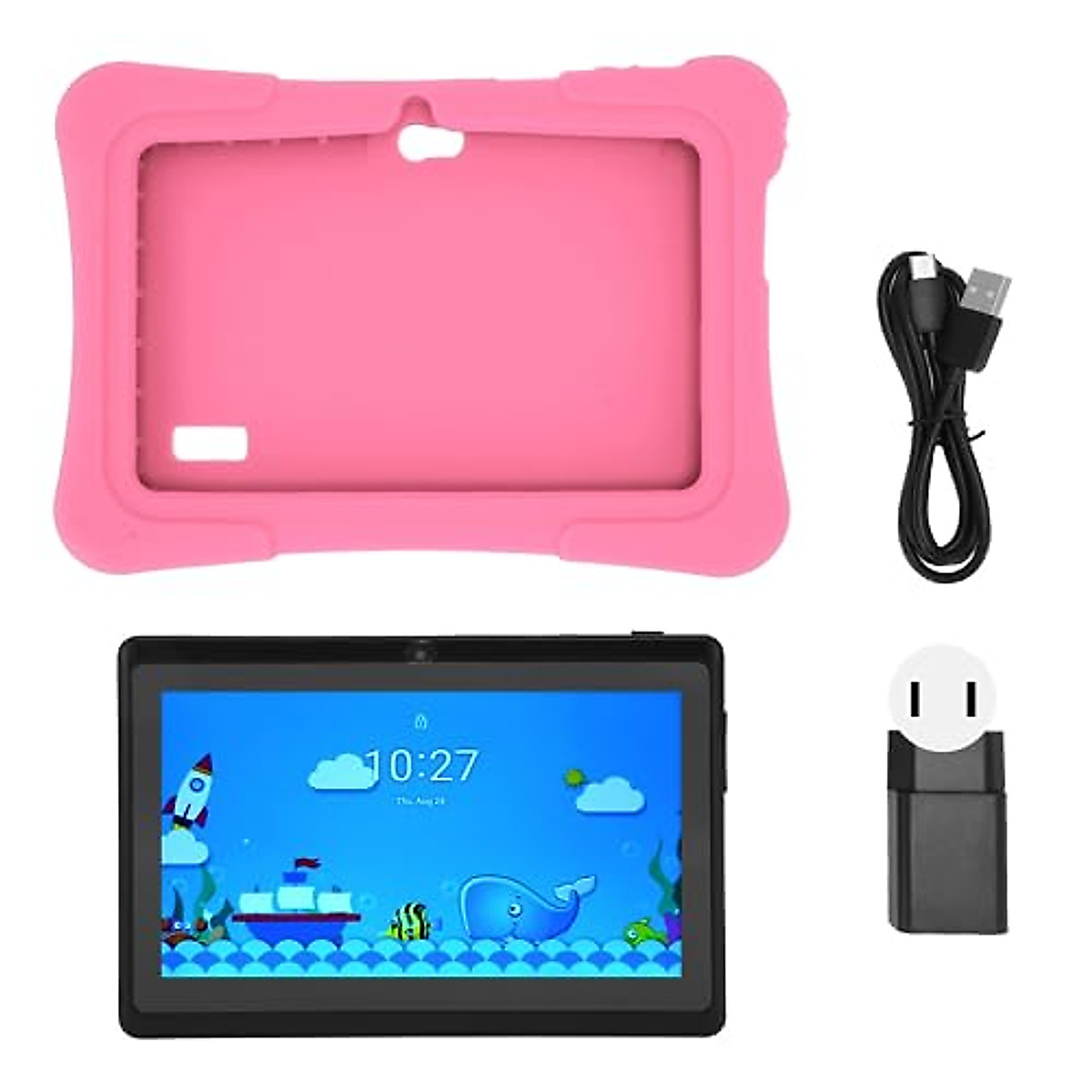 Cute Kids Tablet, 100‑240V 3000mAh Battery 32GB ROM Quad Core WiFi Dual Camera 7 Inch Children Tablet Touch Screen for Android 10.0 for Boys (US Plug)