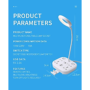 Nsiucion LED Desk Lamp, Adjustable Table Lamp Light with Remote Control, Eye-Caring Dimmable Office Lamp with 2 USB Charging Ports, 4 AC Power Outlets, Phone Stand, Multi Brightness Levels-White