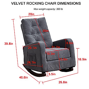Dolonm Rocking Chair Modern Glider Chair for Baby Nursery Upholstered Velvet Rocker Tufted Button High Back Accent Armchair for Living Room, Bedroom, Office (Antique Gray)