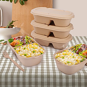 50Pcs Disposable Bowls with Lids and Forks,2 Compartment Paper Pulp Compostable Food Storage Container,Biodegradable Disposable Bowls Leakproof and Microwave Safe,for Hot/Cold Use