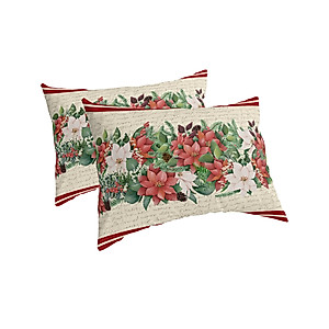 Edwiinsa Christmas Pillow Covers Standard Size Set of 2 Bed Pillow, Plush Soft Comfort for Hair/Skin Cooling Pillowcases with Envelop Closure 20x26 Inches Vintage Red Xmas Flower Winter Berry Stripe