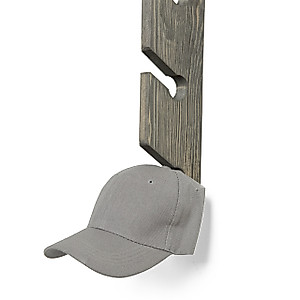 MyGift Wall Mounted Wooden Hat Collection Display Rack Organizer with 6 Slots for Baseball Caps in Barnwood Gray Wood Finish