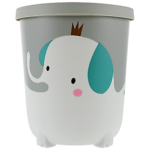 Waste Paper Basket Round Trash Can Cartoon Elephant Garbage Bin Plastic Waste Basket Garbage Container Rubbish Bin Holder for Home Office Kitchen Bathrooms