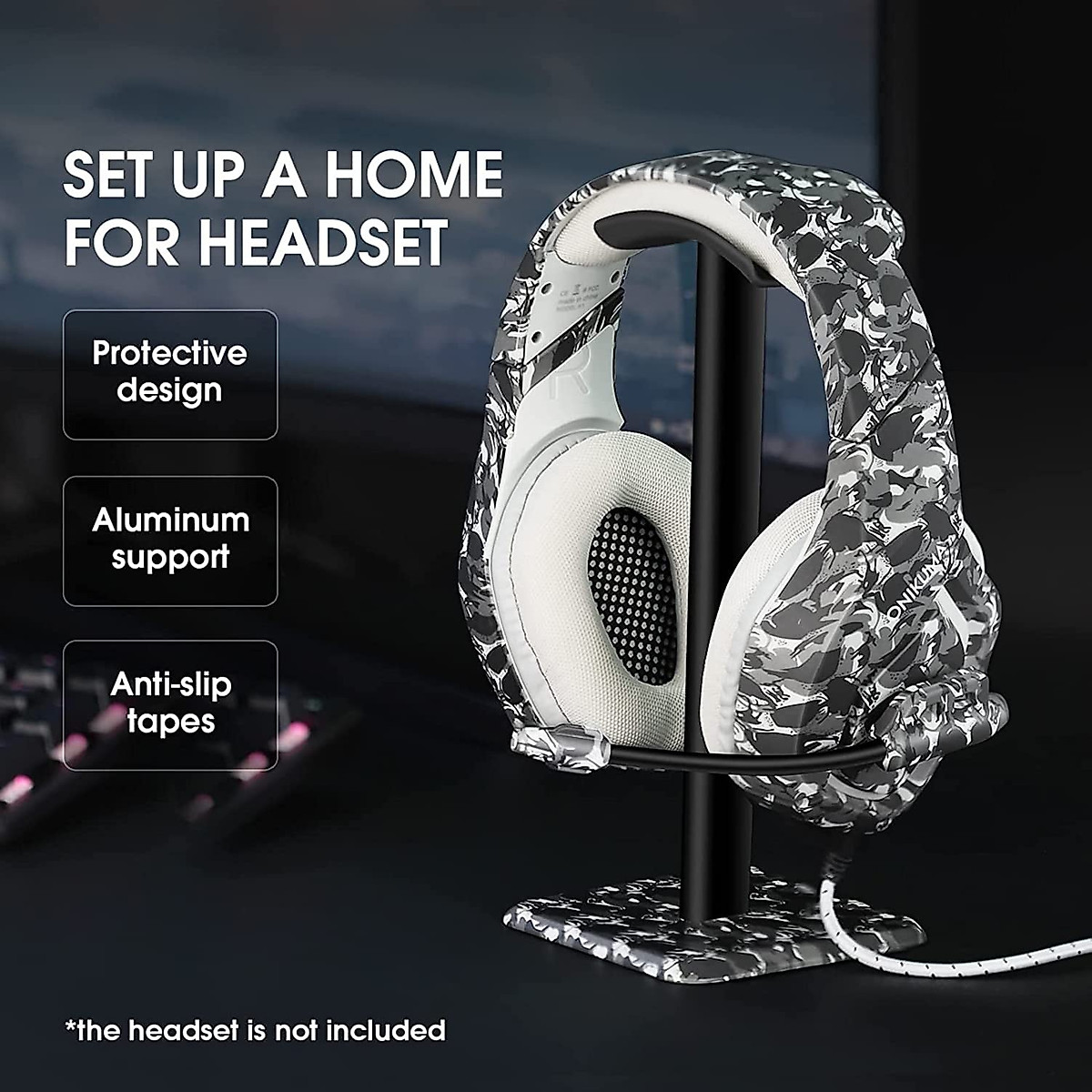 FEIYING Headphone Stand Headset Stand, Headphones Holder, Aluminum Support & Protective Headrest Gaming Headset Holder Hanger Hook Stands Accessories for Desk