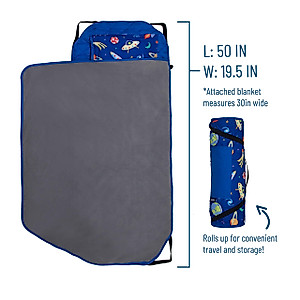 Wildkin Kids Modern Nap Mat with Reusable Pillow for Boys & Girls, Perfect for Elementary Sleeping Mat, Features Elastic Corner Straps, Soft Cotton Blend Materials Nap Mat for Kids (Out of this World)