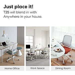 SIDIZ T25 Petite Ergonomic Office Chair : Home Office Desk Chair for Petite Women (4' 9" or Over), Adjustable Seat Height, Weight-Activated Auto Fit Tilt, Gaming Chair (White Mesh, Warm Gray Seat)