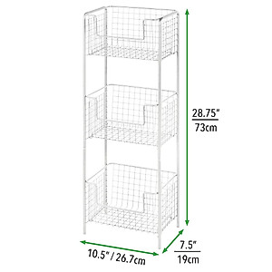 mDesign Steel Freestanding Storage Organizer Tower Rack Basket Shelf, Metal 3-Tier Furniture Unit for Master/Guest Bathroom, Powder Room - Holds Bath Towels, Soap - Concerto Collection - White