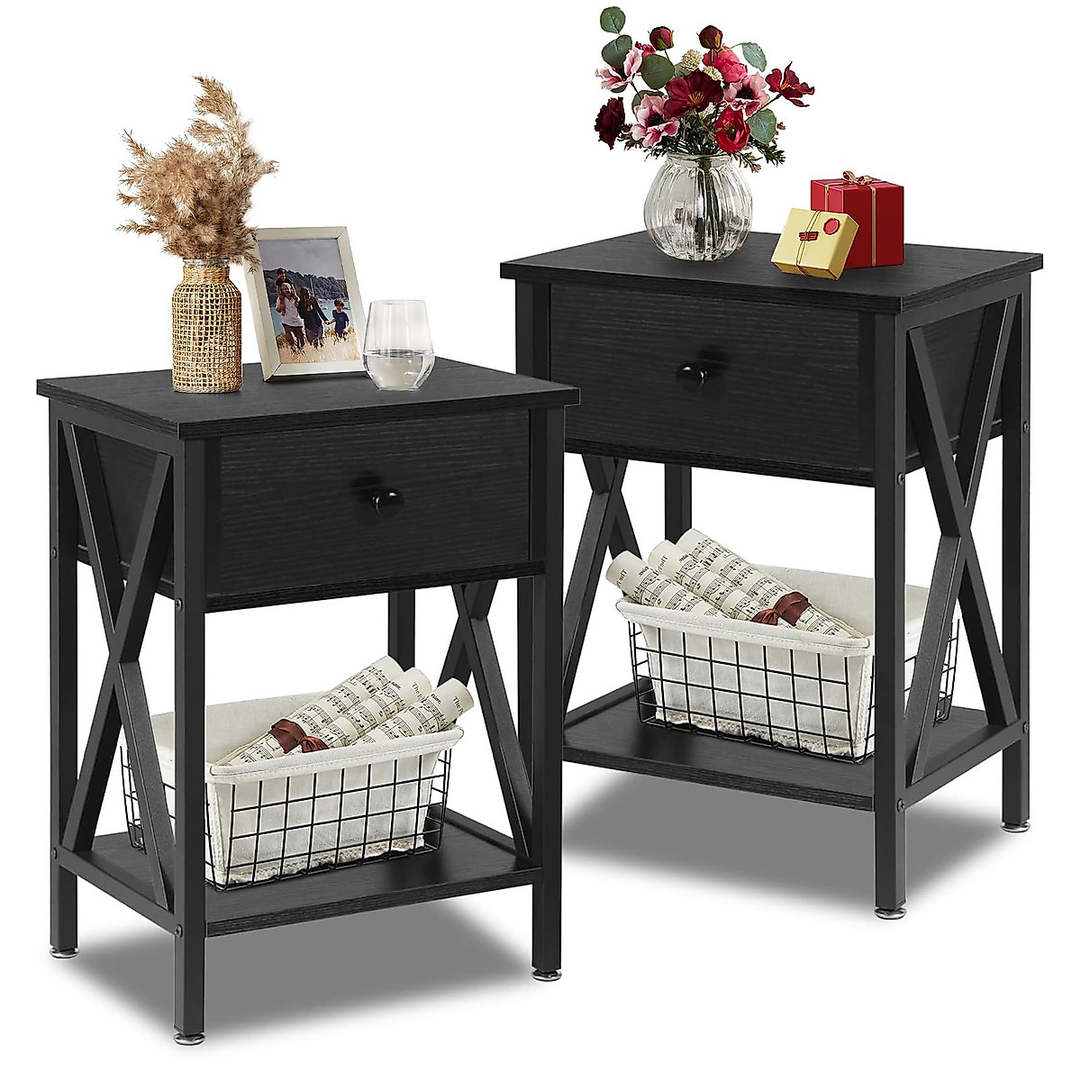 VECELO Nightstands, Modern End Side Tables,Night Stand with Drawer &Storage Shelf for Bedroom Living Room Lounge