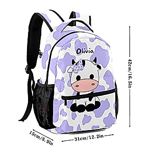 zaaprintblanket Personalized Custom Adorable Little Cow Purple White Print Backpack for Unisex Adult Teens Office Staff Travel Camper