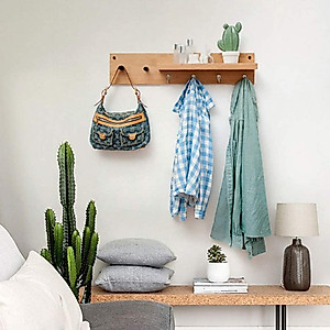 JJZXD Wall Mounted Shelf,Wooden Country Style,Entryway Shelf Rustic Hooks-Solid,Wood Hook