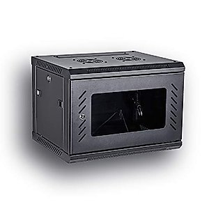 KENUCO [Fully Assembled] Deluxe IT Wall Mount Cabinet | Server Rack | Data Network Enclosure 19-Inch Server Network Rack with Locking Tempered Glass Door (Black 6U)