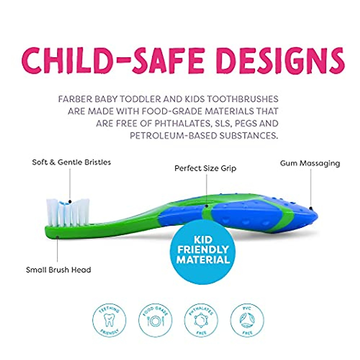 Farber Baby | Toddler Toothbrush (4 Pack) - Extra Soft Bristles, BPA Free, Soothing Teething Nub Ring Handle, 0-2 Years (Blue)