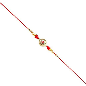 Lumba Rakhi for Brother & Bhabhi Set / Bhaiya Bhabhi Rakhi Thread Jodi Kundan Rakhi Combo (Design 1, Standard)
