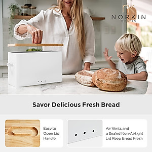 Extra Large Bread Box White - Modern Farmhouse Bread Box with Cutting Board Lid, Metal Bread Boxes for Kitchen Counter, Big Bread Box Holds 2+ Loaves, Air Vents to Keep Bread Fresh, Bread Holder