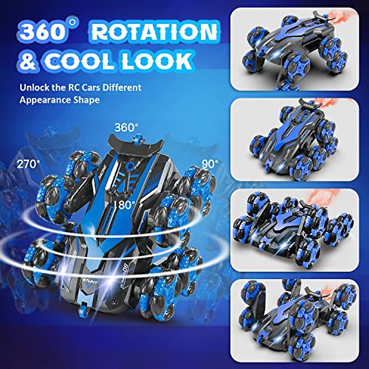 Remote Control Car for Boys 4-7 & 8-12, Kids RC Stunt Car Toy, 360 ° Rotating Remote Control Car Toys with Spray and LED, 2.4Ghz RC Cars, 2 Batteries, Birthday Gift for 6, 7+ Year Old Boys