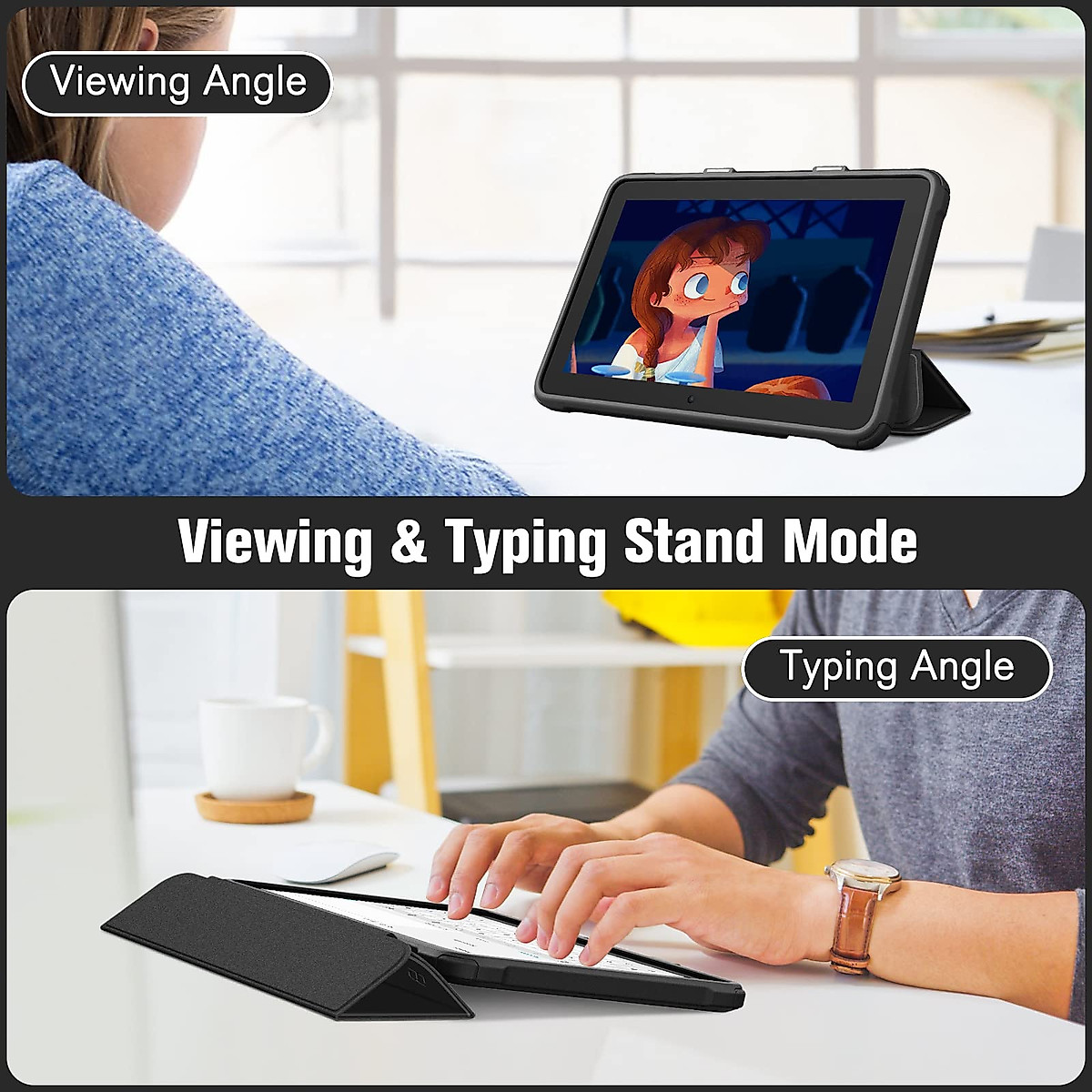 Fintie Hybrid Slim Case for All-New Amazon Kindle Fire 7 (2022 Release-12th Generation) Latest Model - Shockproof Cover with Transparent Back Shell, Black