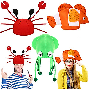 Kasyat 3 Pcs Octopus Clown Fish Crab Hats Ocean Sea Animal Hats Halloween Hat Crazy Costume Hat for Photo Booth Cosplay Funny Party