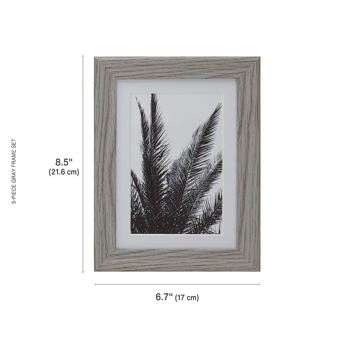 Melannco Set of Five 6.69 x 8.46 Inch Gray Wood Photo Frame to Hold 5x7 Photo Without Mat or 4x6 Photo With Mat