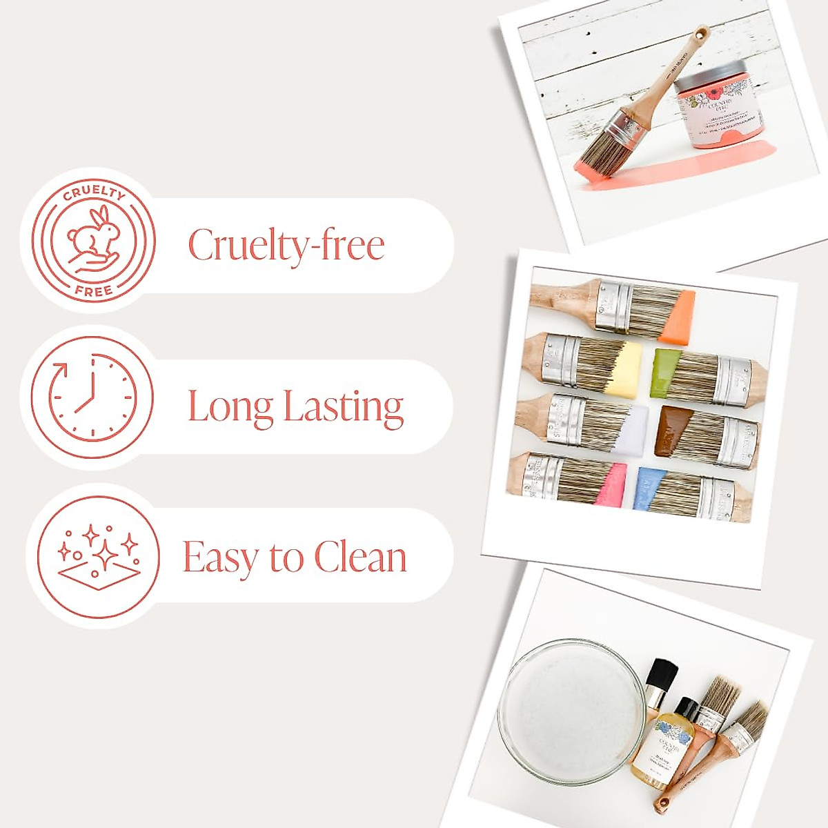 Chalk Style Paint Brush - Oval Brush with Synthetic Bristles for Smooth Furniture Paint Application with Minimal Brush Strokes, No Shedding, Vegan, Best for Water-Based Paint - 1.5"