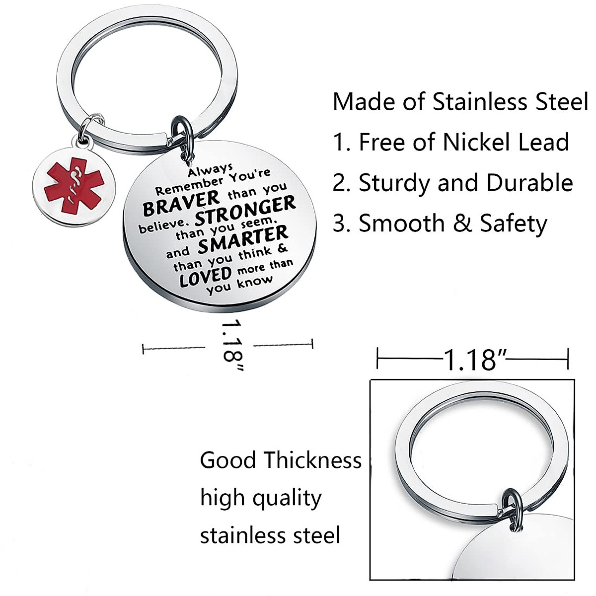 FUSTMW Emergency Gift Emergency Keychain Emergency Medical Jewelry Emergency Graduation Gifts You are Braver Stronger Smarter Than You Think Paramedic Inspiration Gifts (silver)