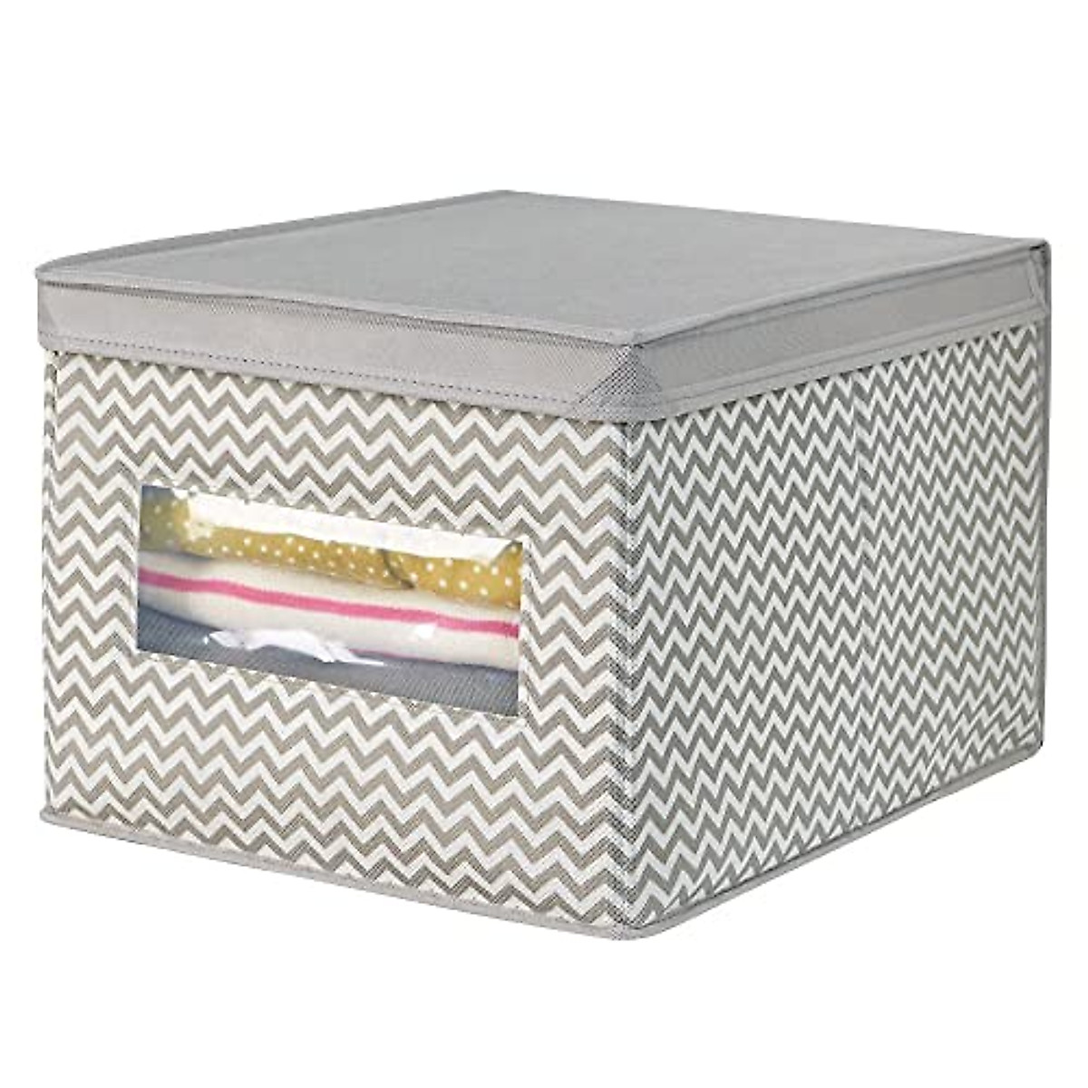 MetroDecor mDesign Fabric Closet Storage Organizer Box with Lid for Clothing, Shoes, Handbags, Jeans - Large, Taupe/Natural