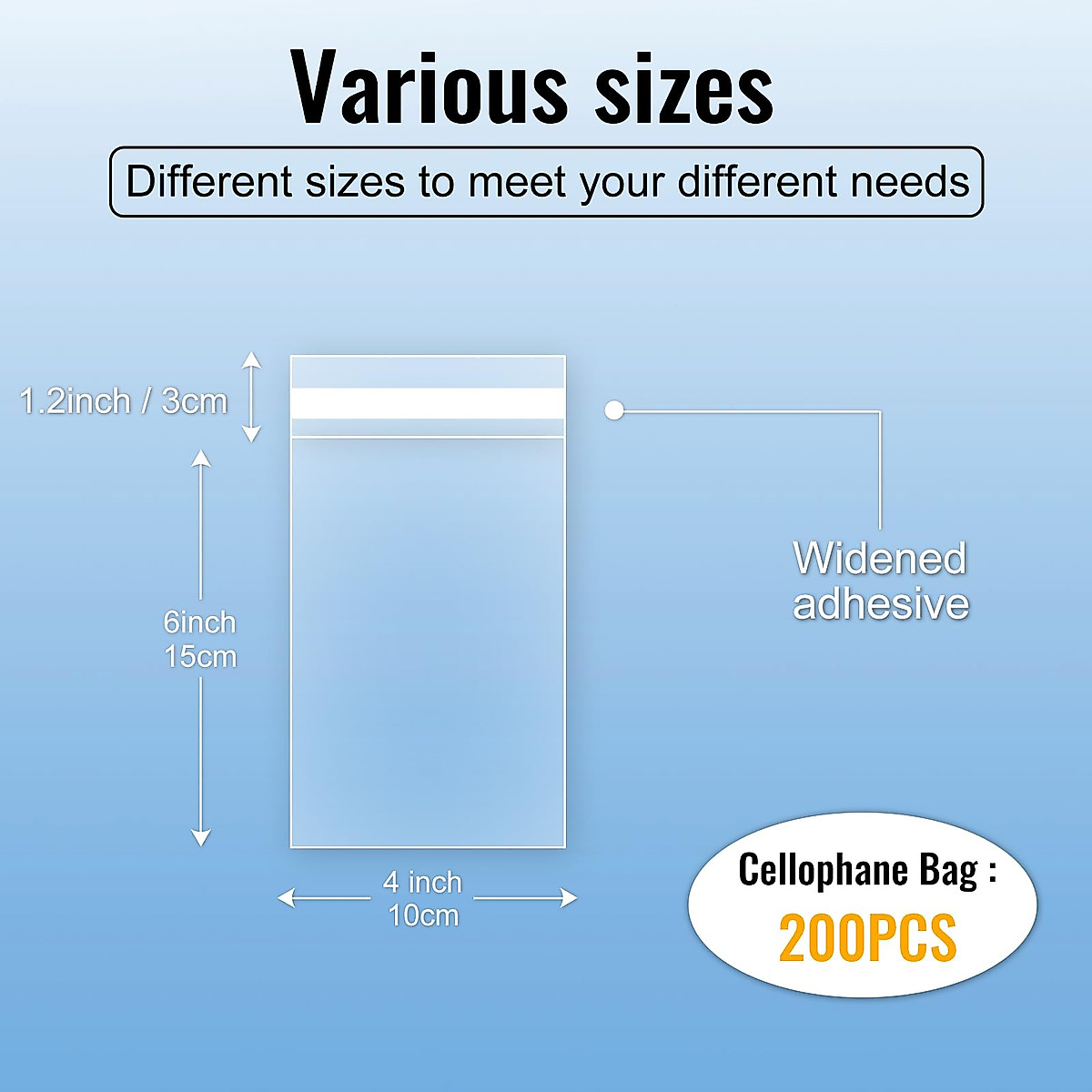 MORIDA Clear Cellophane Bags 200 Pcs 4x6 inch Self Adhesive Cookie Bags Candy Bags Treat Bags Resealable Self Sealing Plastic Cello Bags for Favors Snack Goodie Gift Packaging