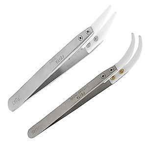 Ceramic Tweezer Set - FEITA Ceramic Precision Tweezers for Electronic Repair, DIY Hobbies - NO MORE BROKEN TIPS! (2-Pcs)