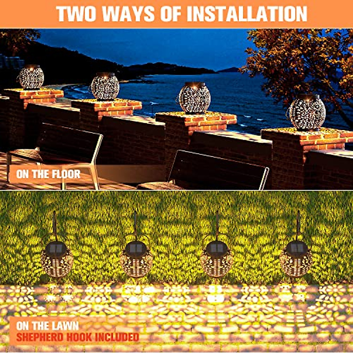 YrgePowk 4 Pack Solar Lantern with Handle and Shepherd Hook, Hanging Solar Lanterns Outdoor Waterproof IP65 Garden Lights Decorative for Pathway Yard Tree Fence Patio Lawn and Tabletop（Blue）