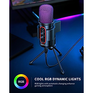 JAMELO Gaming Microphone, USB Computer Condenser Mic for PC/Laptop/Phone/PS4/5, RGB, Headphone Output, Volume Control,Plug and Play, Mute Button, for Streaming, Podcast, Studio Recording