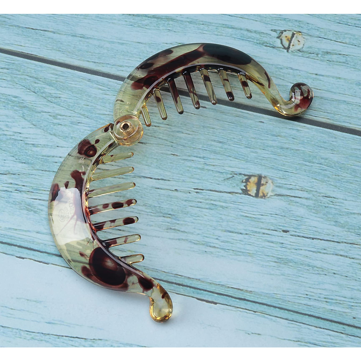 Sowaka 2 Pcs Small Banana Hair Clip Comb Fashion Locking Round Plastic Fishtail Hair Clip Grips Ponytail Holder for Women Girls Hair Styling Long Straight Curly Thick Hair (Flower)