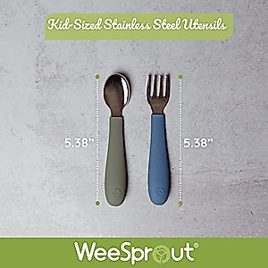 WeeSprout Toddler Utensils, 3 Forks & 3 Spoons, 18/8 Stainless Steel & Food Grade Silicone, Thick Easy-Grip Handles, Perfect Length For New Self Feeders, Gentle On Gums & Teeth, Dishwasher Safe